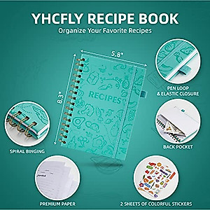 YHCFLY Recipe Book to Write in Your Own Recipes, Sprial Personal Blank Recipe Book, Make Your Own Family Cookbook & Recipe Notebook Organizer, A5 Hardcover, stores 120 recipes- Green