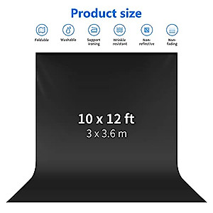 NEEWER 10 x 12FT / 3 x 3.6M PRO Photo Studio Premium Polyester Collapsible Backdrop Background for Photography, Video and Television (Backdrop ONLY) - Black