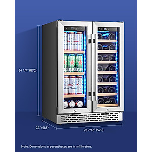 Plotanis 24 Inch Wine Fridge Dual Zone 20 Bottles 60 Cans Wine Refrigerator Built-in or Freestanding Wine Beverage Cooler with Glass Door, 3-Color Light, Safety Lock