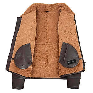 A1 FASHION GOODS Original Sheepskin Flying Jacket For Men B3 Bomber Aviator Pilots Shearling Coat Raptor (Brown/Ginger, Small)