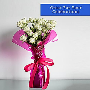 FIESTA WRAPS 200 ft Pink Cellophane Wrap Roll (16 in x 200 ft) - Cellophane Wrap Pink - Pink Clear Wrap - Cellophane Roll Pink - Pink Cello Wrap - Colored Cellophane Roll - Pink Transparent Paper