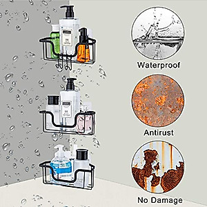 3-Pack Adhesive Corner Shower Shelf, Black Shower Caddy, Wall Mounted Rust Resistant Metal Bathroom Shelf, No Drilling Metal Storage Organizer Racks with Removable Hooks for Kitchen, Toilet and Dorm.