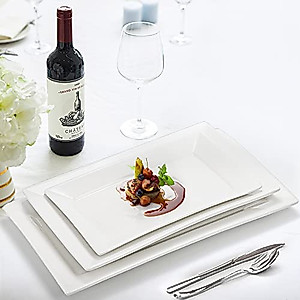 Suwimut 3 Pack White Serving Platters for Entertaining, Large Porcelain Serving Plates Rectangular Trays for Parties Serving Food, Fruit, Appetizers, Microwave and Dishwasher Safe