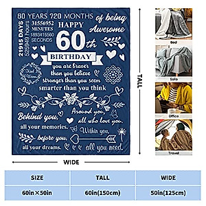 CUJUYO 60th Birthday Gifts for Women Men Blanket 60"x50", Happy 60th Birthday Decorations Women Throw Blanket, 1963 Birthday Gifts for 60 Year Old Woman Man Blankets Throws, 60th Birthday Gifts Ideas