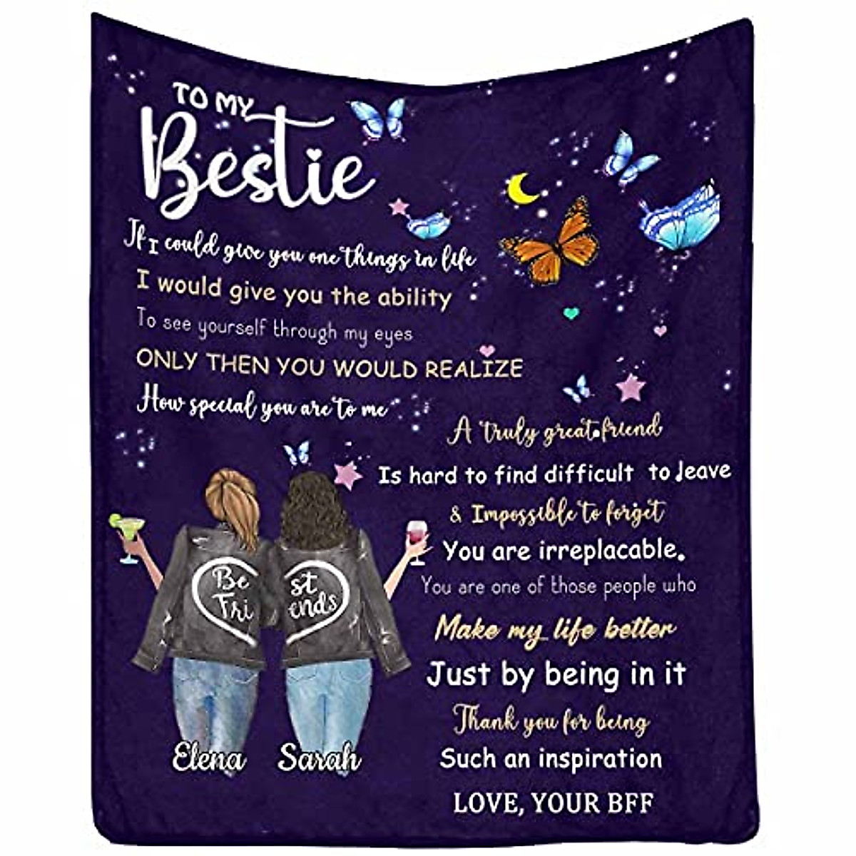 InterestPrint Personalized Blanket to My Bestie, I Would Give You The Ability to See Yourself Through My Syes Blanket Throws for Bed
