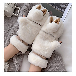 Women Girls Warm Gloves Thicken Cute Rabbit Ears Convertible Flip Top Winter Fingerless Thick Mittens for Teen Student (Color : White, Size : One Size)