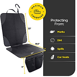 Car Seat Protector For Child Car Seat, Car Seat Protection For Baby Carseat, Non-Slip Seat Protector Under Baby Car Seat, Thick Padding Seat Cover For Car Seat With 2 Mesh Storage Pockets, 2 Pack