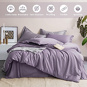 MILDLY 100% Long-Staple Cotton Duvet Cover Set Queen Size Purple Comforter Cover Sets Ultra Soft Bedding Set 3 PCS with Zipper Closure & Corner Tie (No Comforter)