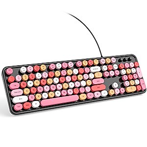 KNOWSQT Wired Computer Keyboard - Black Colorful Full-Size Round Keycaps Typewriter Cute Keyboards for Windows, Laptop, PC, Desktop, Computer
