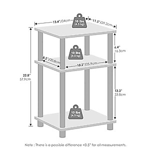 Furinno Just Turn-N-Tube Open Storage Nightstand, 1 Pack, 3-Tier, White/White