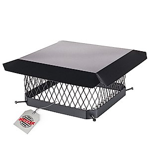 HY-GUARD Galvanized Steel Chimney Cover - HY-C Black Chimney Cap, Single Bolt-On Chimney Fireplace Cover, Chimney Flue Cover To Fit On Existing Flue Tiles, Chimney Vent Cap With Hood Plate (13" x 13")