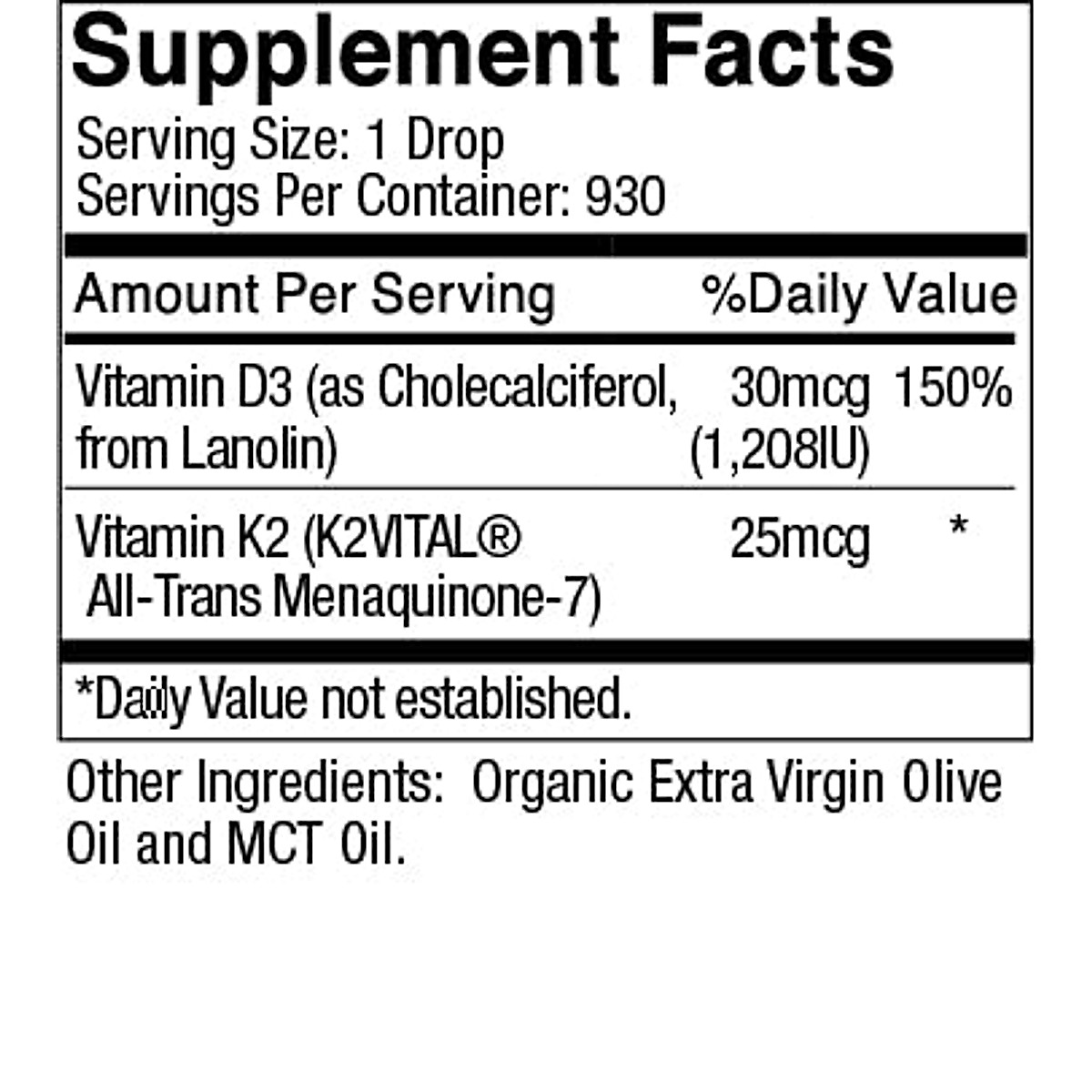 Vitamin D3 with K2 liquid drops, all natural, non-gmo, 1208iu D3 and 25mcg K2 (mk7) per serving, support your bones, immune system and energy levels, with or without peppermint oil