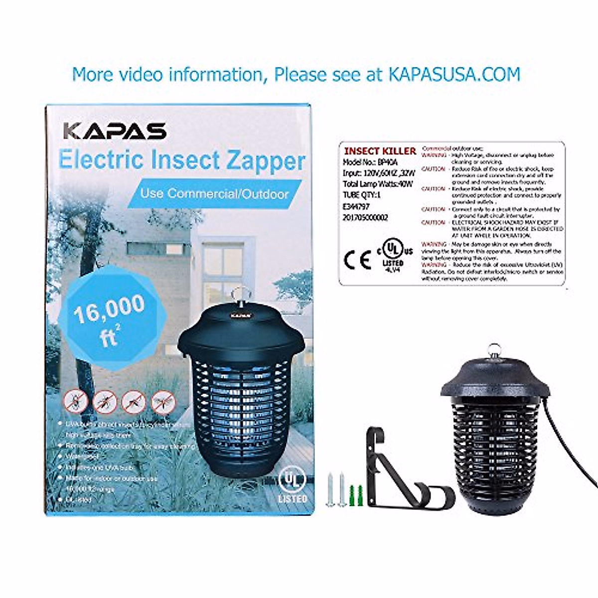 Electric Insect Bug Zapper, New Upgrade with Free Hanger Kapas 40W Outdoor Bug Killer Lantern for Mosquitoes, Flies, Gnats, Pests & Other Insects, 1 Acre Coverage