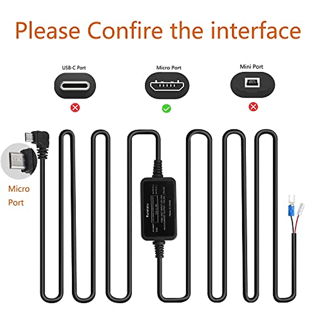 Dash Cam Hardwire Kit Micro USB Car Dash Camera Charger Cable Power Cord Compatible with WOLFBOX D07,REDTIGER F7N,Z-Edge Z3D Z3Pro T4 T3,Crosstour CR750 CR900,COOAU D30 Hard Wire Install Kit