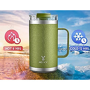Meoky 20oz Insulated Coffee Mug with Lid and Handle, 100% Leak Proof Stainless Steel Coffee Cup with Tritan Lid, Double Wall Vacuum Coffee Tumbler with Handle (Forest)