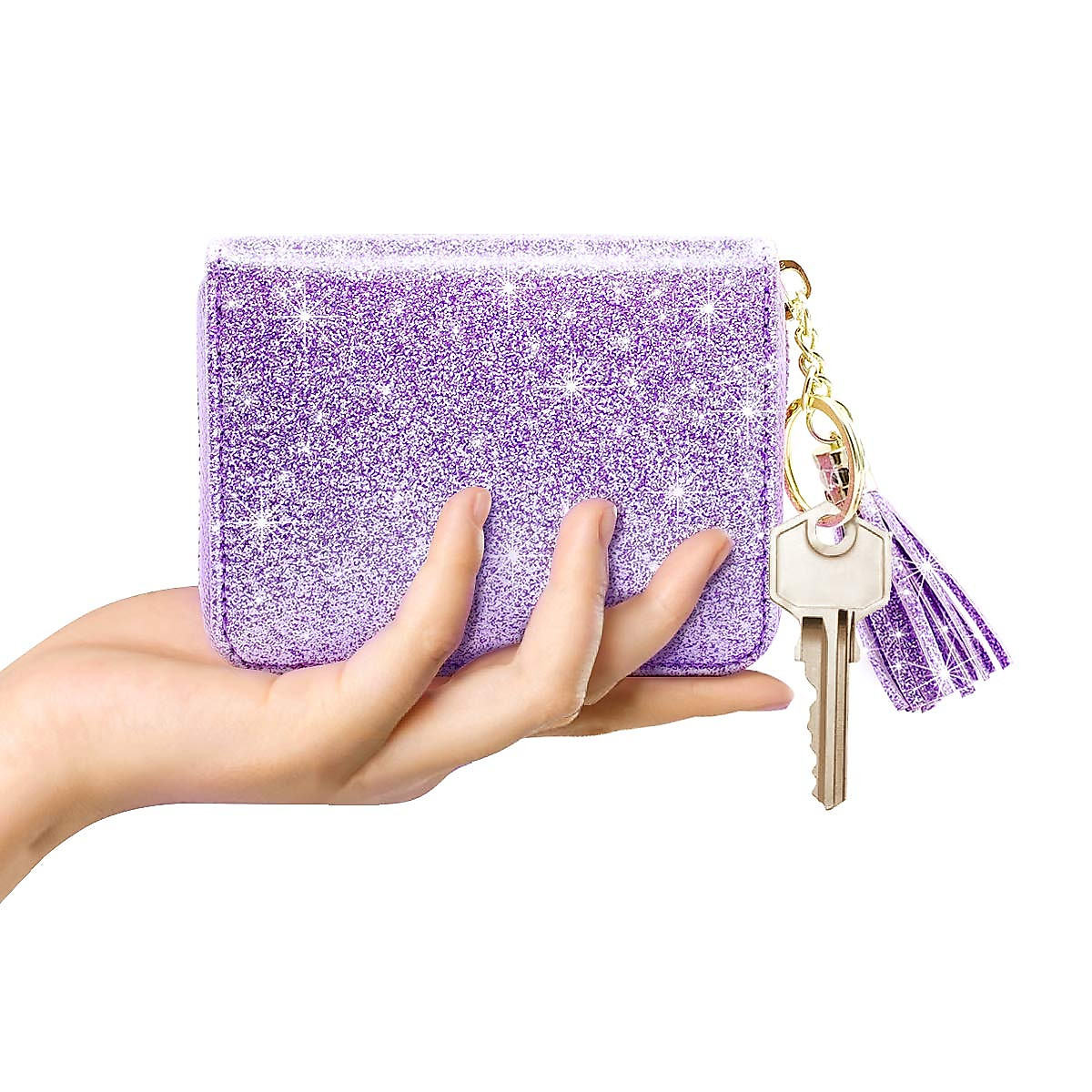 Coco Rossi Small Credit Card Wallet RFID Glitter Cute Accordion Card Holder with Zipper for Women