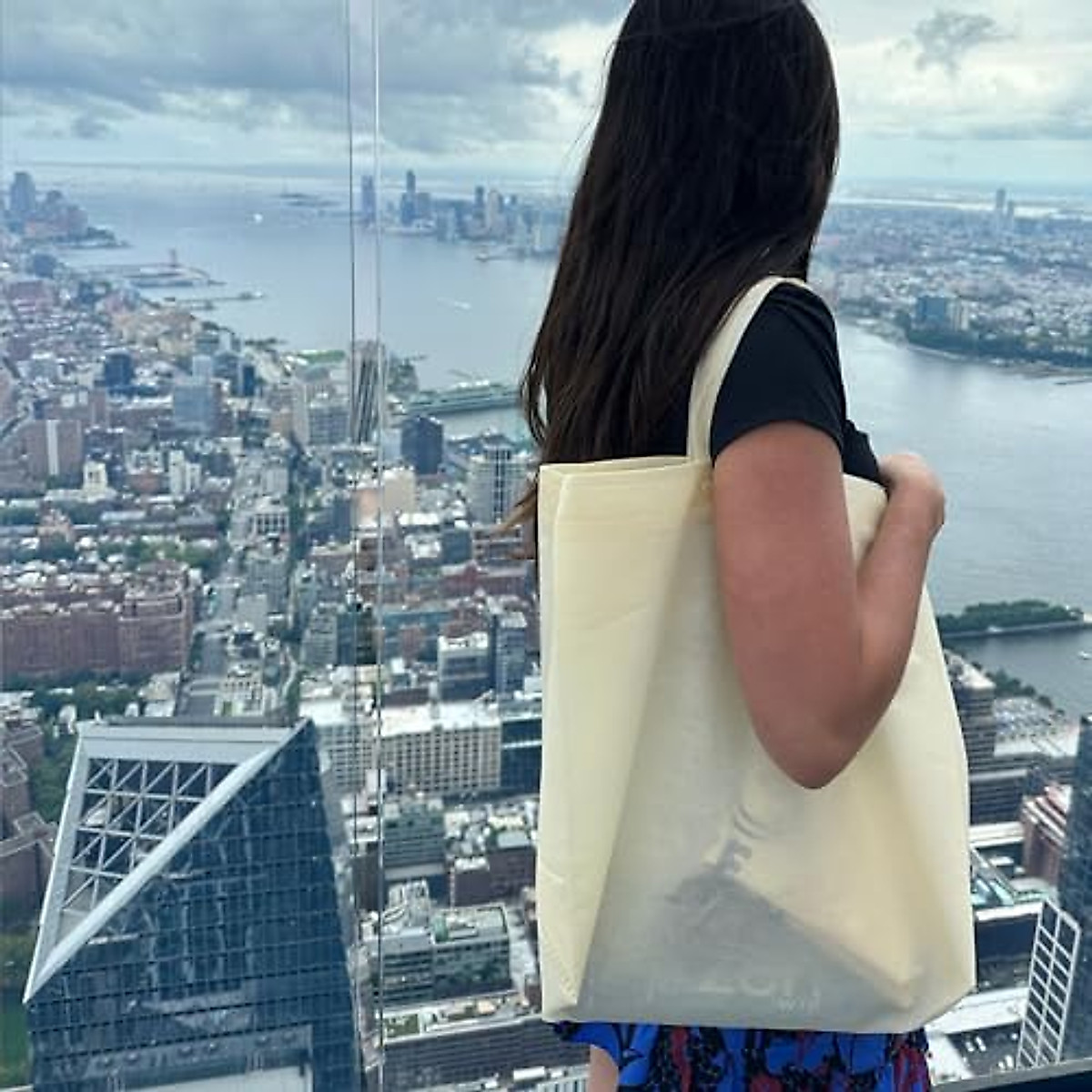 Bagways 10 PACK Reusable Grocery Bags with Handles, Durable, Foldable, Washable Eco-Friendly Shopping Totes, 14x6.5x14 Inch, Cream