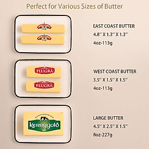 Sweejar Ceramic Butter Dish with Handle Lid, 7.3 Inch Porcelain Large Butter Keeper with Cover, Perfect for East/West Butter (Red)