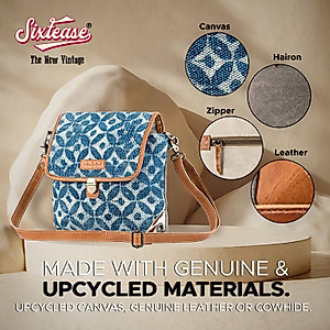 SIXTEASE Womens Shoulder Bag Vintage Style Shoulder Bags for Women - Made with Genuine Leather, Upcycled Canvas, or Hair On - Handmade, Adjustable Strap, Brass and Zinc Hardware - Legacie