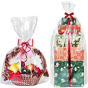 SYOGUA Large Clear Basket Bags, 3 Mil Thick 30" x 40" Jumbo Big Cellophane Bags, Crystal Clear Gift Bags Plastic Cellophane Wrap for Gifts Baskets Packaging 5 Pack