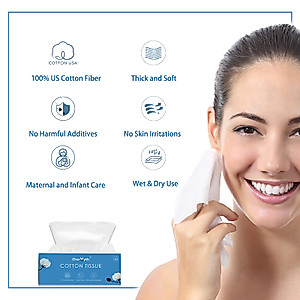 Charmyth Extra Thick Disposable Face Towel, Disposable Makeup Removing Wipes, 100% USA Cotton and 100% Organic & Cruelty Free, Lint-Free Cotton Tissues for Sensitive Skin 1 Count (Pack of 100)