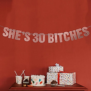 JunyRuny 30th Birthday Banner- Rose Gold Glitter , 30th Birthday Party Decorations for Women, 30th Birthday Decorations for Her, Dirty Thirty Birthday Decor, Funny 30th Birthday Sign, 30th Birthday Gifts for her