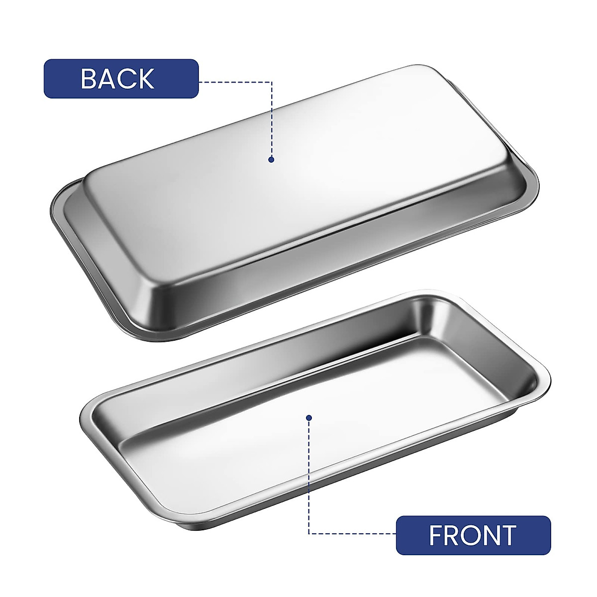 NUOMI Medical Surgical Tray Stainless Steel Instrument Trays Organizer 2 Pack Dental Procedure Tray Tools