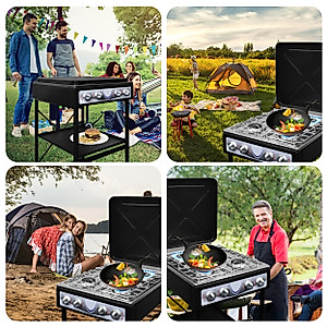 4 Burner Gas Stove Camping Stove Propane Burner Portable Stable RV Stove Top Stainless Steel Camping Grill Stove Outdoor Safety with Removable Stand, CSA Certified Gas Regulator and Hose Easy to Clean