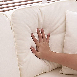 Chenille Upholstered Sofa XL Deep Seat, Single Sofa Chair/2 Seats Loveseat Couch, Rolled Armrest Solid Wood Gourd Feet Modern Accent Sofas & Couches (Beige, Sofa 2-Seater with 2 Pillows)