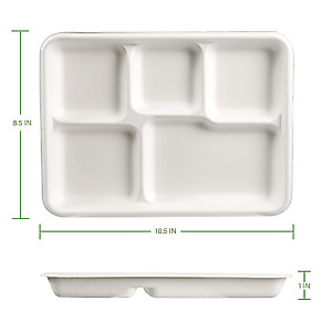 Stalkmarket 100% Compostable Natural Plant Fiber 5-Compartment Tray, 500-Count Case