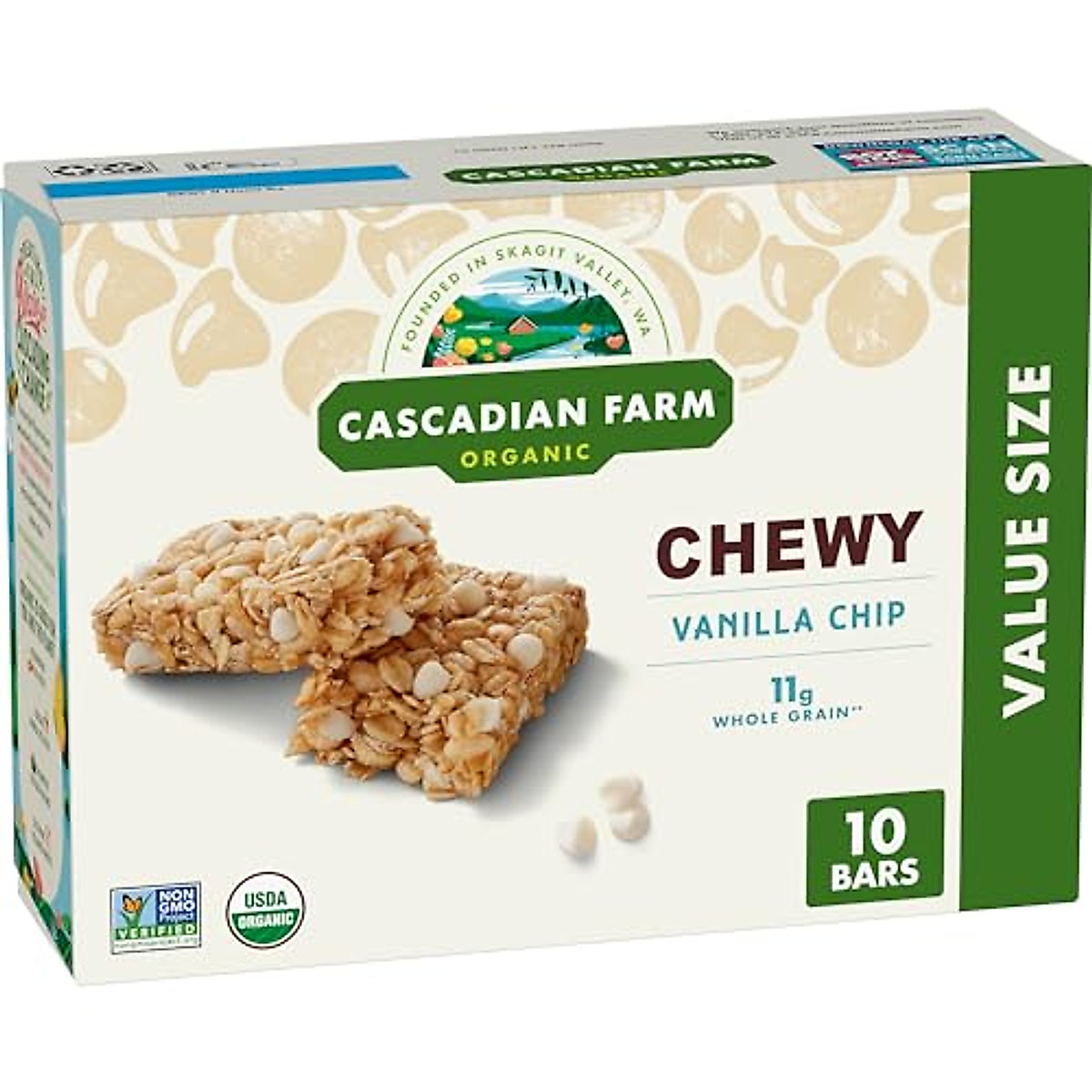Cascadian Farm Organic Vanilla Chip Chewy Granola Bars, Value Size, 10 Bars, 12.3 oz.