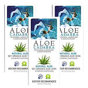 Aloe Cadabra Natural Water Based Personal Lubricant and Vaginal Moisturizer, Organic Aloe Lube, Non-Staining, pH Balanced (Unscented 2.5 Oz, 3 Pack)