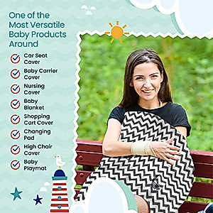 Baby Carseat Canopy Cover-Breathable Infant Car Seat Cover Helps Protect Babies-Our Baby Car Seat Covers Also Double as a Nursing Cover, High Chair Cover & Playmat-Gray Chevron with Mint Green Minky