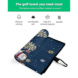 Golf Towel Christmas Snowman Xmas Tree Snowflake Blue,Waffle Pattern Microfiber Club Cleaner Golf Towels with Carabiner Clip for Women Men Dad,Winter Snow Golf Towel for Golf Bags Accessories,24x16in