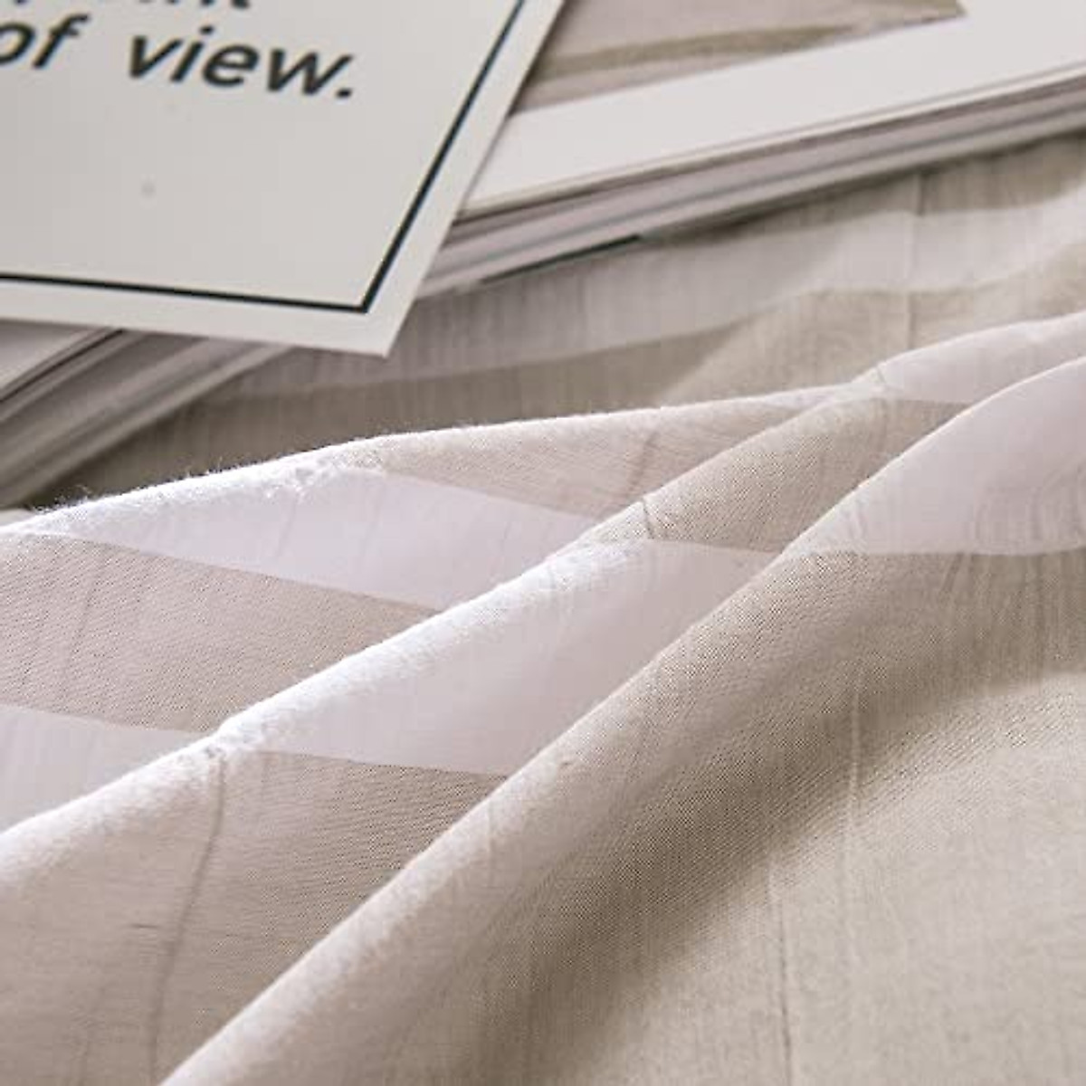 Amazon Brand – Pinzon Seersucker Duvet Cover Set,100% Cotton Yarn Dyed Seersucker Duvet Cover Set,3 Pieces Textured Stripe Bedding Set - Cream King
