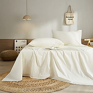 LifeTB Cream White Microfiber Duvet Cover Set Twin / 3 Piece Cream White Cooling Sheets Set Twin (1 Duvet Cover, 2 Pillowcases / 1 Flat Sheet, 1 Fitted Sheet, 1 Pillowcase)