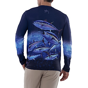 Guy Harvey Men's Frenzy Sun Protection Long Sleeve Shirt, Surf The Web/Frenzy, Large
