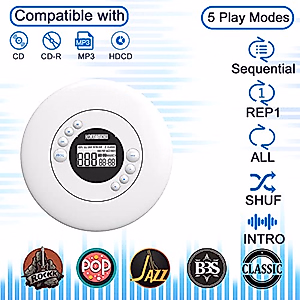 CD Player Portable Rechargeable Portable CD Player for Car and Travel Walkman CD Player with Headphone and Anti-Skip/Shockproof Personal CD Player Discman Kpop Music Compact CD Players with AUX Cable