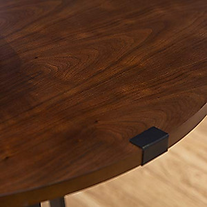 Walker Edison 4 Person Round Industrial Modern Wood Small Dining Table Dining Room Kitchen Table Set Dining Chairs Set, 40 Inch, Dark Walnut and Black