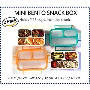 Snack Containers - MINI Bento Box, Small Lunch Boxes for Kids Toddlers Boys Girls, Leakproof 3 Compartment Containers for Meal or Snacks, Day-Care Pre-School Travel, BPA Free, 2 Pack Set Coral Blue