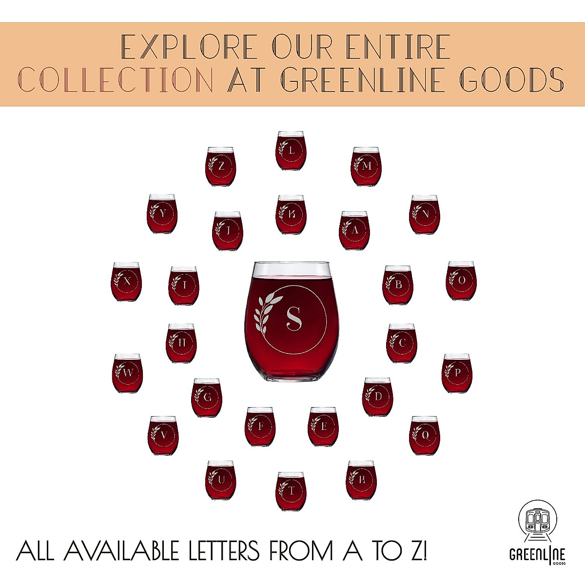 Greenline Goods Letter S Monogram Stemless Wine Glasses - Discover our Crystal Etched Wine Glass - Cocktail Glass with Personalized Initial