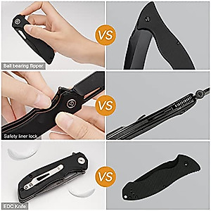GVDV 9Cr18Mov Stainless Steel Pocket Knife with Ball Bearing Flipper, 3” Blade EDC Folding Knife for Hunting Camping Fishing, Gifts for Men Women, Medium (Black)