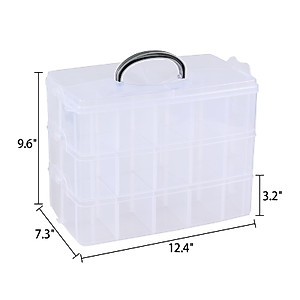 Kiddream 3-Tier Stackable Storage Container with dividers, Clear Plastic Boxes for Art Craft/Jewelry/Sewing Supplies, 30 compartments