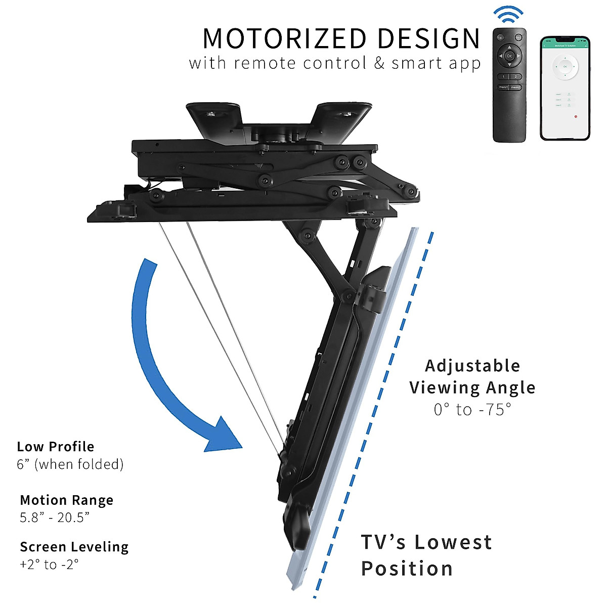 VIVO Electric Flip Down Swiveling Ceiling TV Mount for 32 to 70 inch Screens, Large Motorized Flat Ceiling VESA Mount, App and Voice Control, Black, MOUNT-E-FD70S