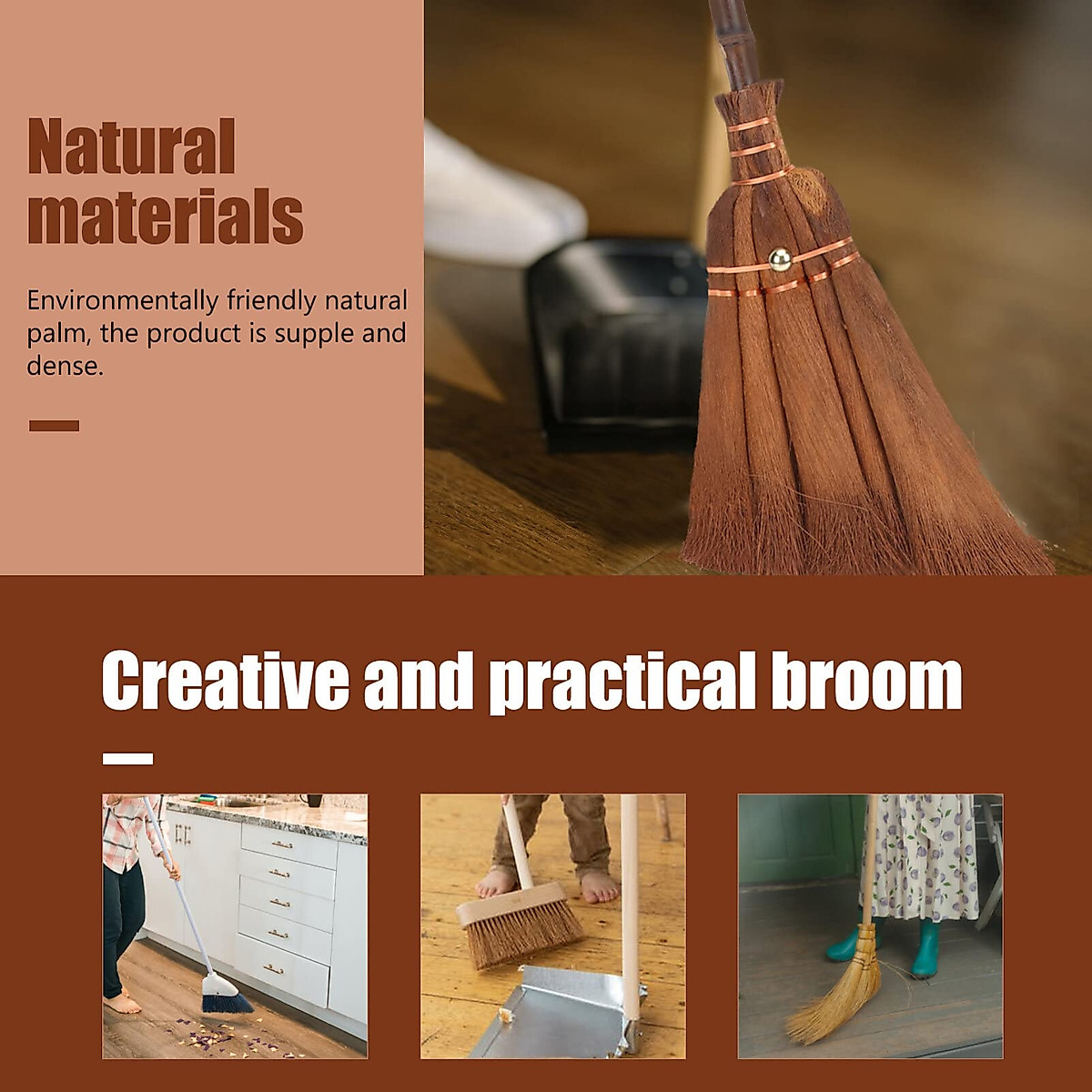 Cabilock Brooms Asian Straw Broom Thai Small Natural Whisk Broom Flower Grass Broom Kid Sweeping Cleaning Broom for Kitchen Office Garage Lobby Sweeper Kids Play Outdoor Broom