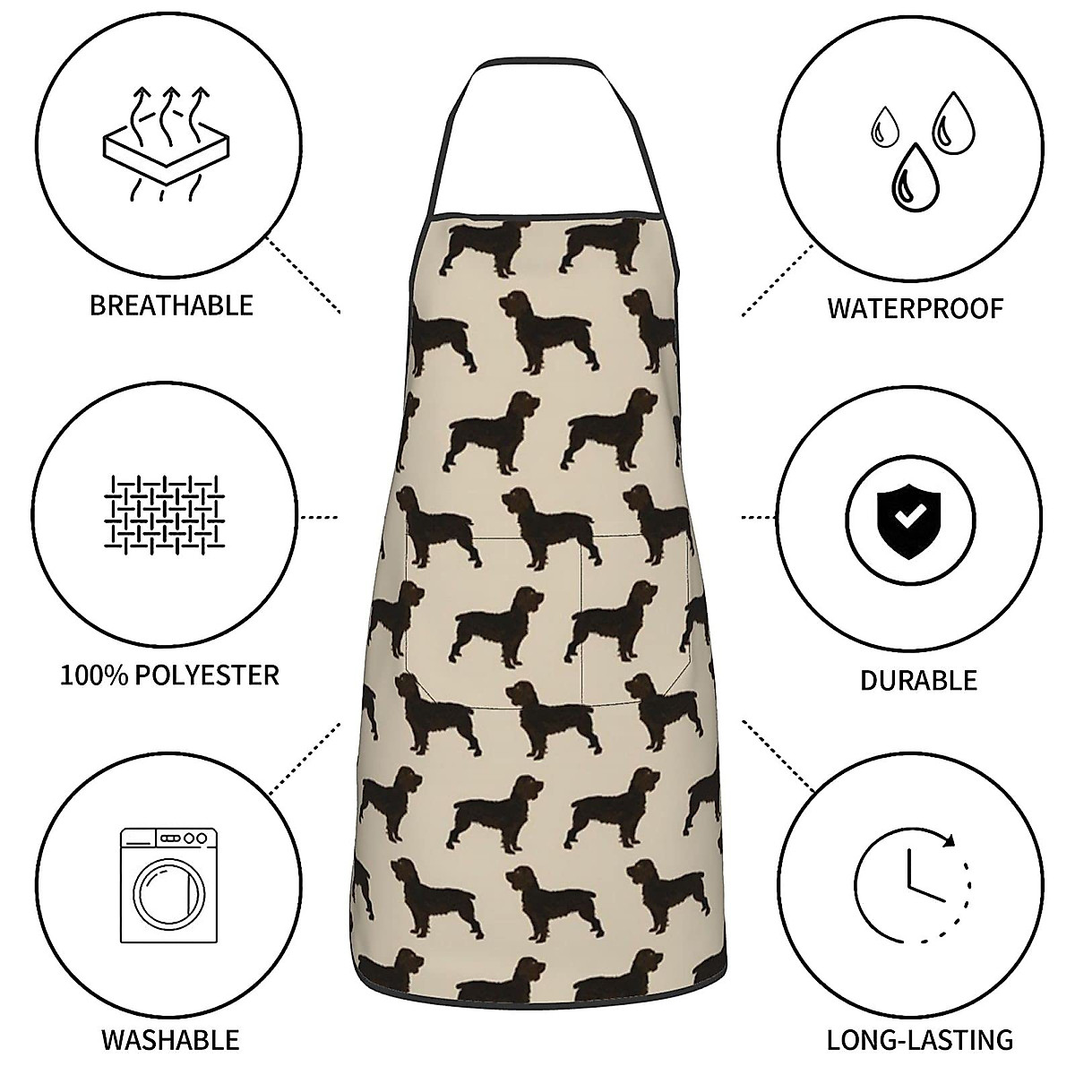 Boykin Spaniel Dog Dogs Boykin Spaniels Dog Design Bib Apron Extra Long Ties With Pockets Kitchen Cooking Baking Gardening Painting Apron For Women Men