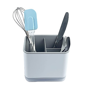 YEUPYL Kitchen Sink Countertop Cutlery Holder,Flatware Storage Organizer With 3 Compartments for Kitchen Spoon, Fork, Kitchen Sink Organiser and a Magnet Storage Organizer (GrayWhite) Grey