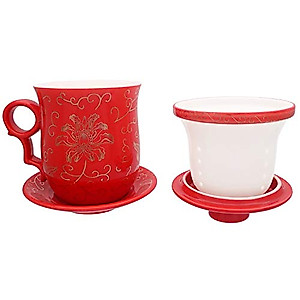 Tea Talent Porcelain Tea Cup with Infuser Lid and Saucer Sets - Chinese Jingdezhen Ceramics Coffee Mug Teacup Loose Leaf Tea Brewing System for Home Office