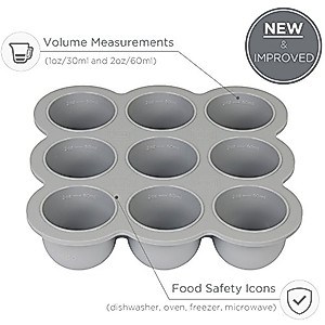 KIDDO FEEDO Multipurpose Tray for Freezing Baby Food, Herbs and Ice Cubes. Also Baking Mold for Egg Bites, Muffins and Frittatas - Free E-book by Author/Dietitian - Gray