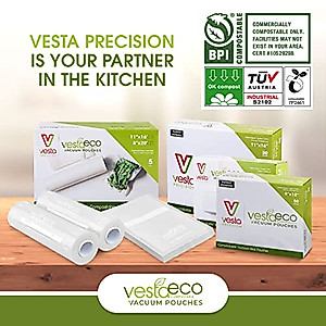 VestaEco Compostable Vacuum Seal Bags | Extend Freshness | Embossed | Certified Compostable | Reduce Waste | 11 x 16 Inches | 50 Vacuum Bags per Box